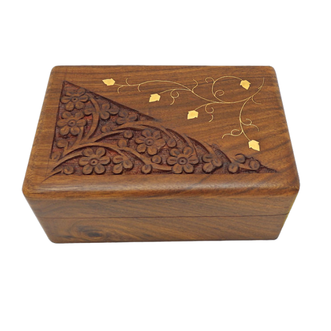 Wooden Inlay Leaf & Carved Jewellery Box - ILLUMINATION MANDALAS